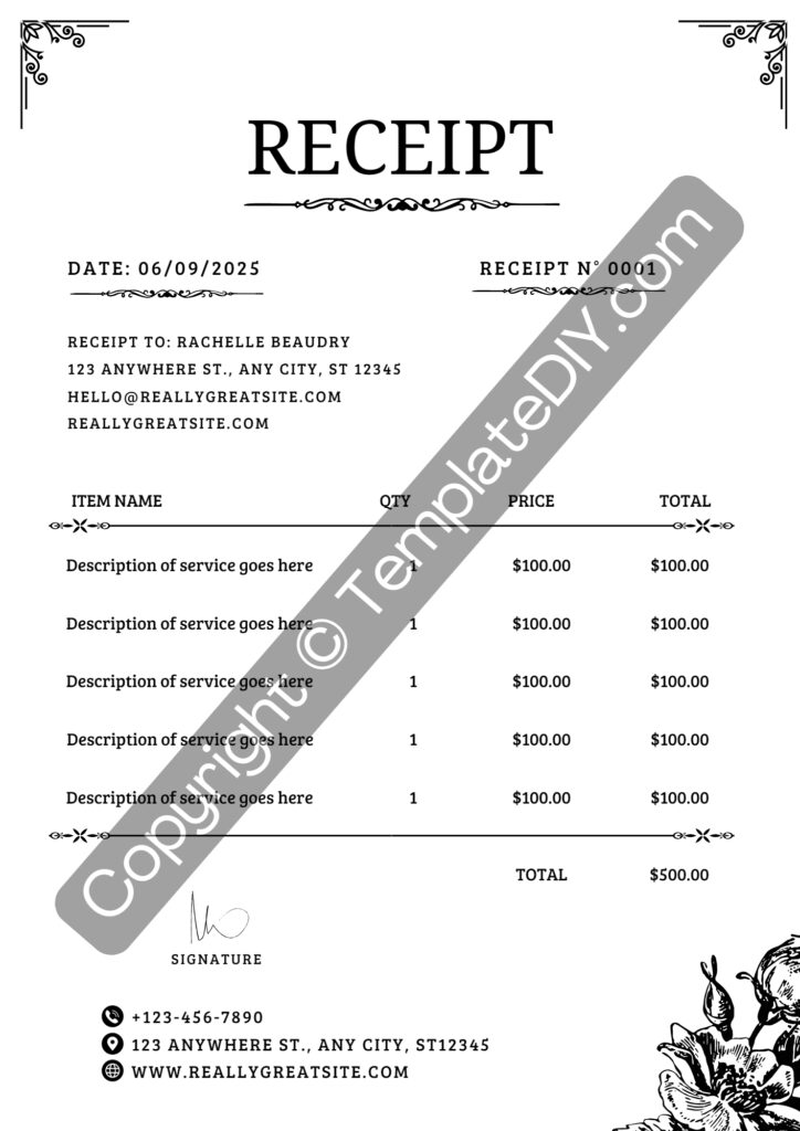 Handwritten Receipt Template Printable PDF, Excel, Word