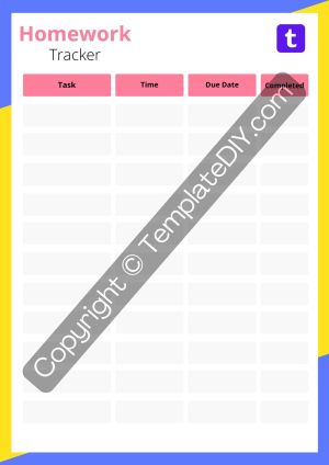 Homework Tracker Template Blank Printable PDF, Word, Excel