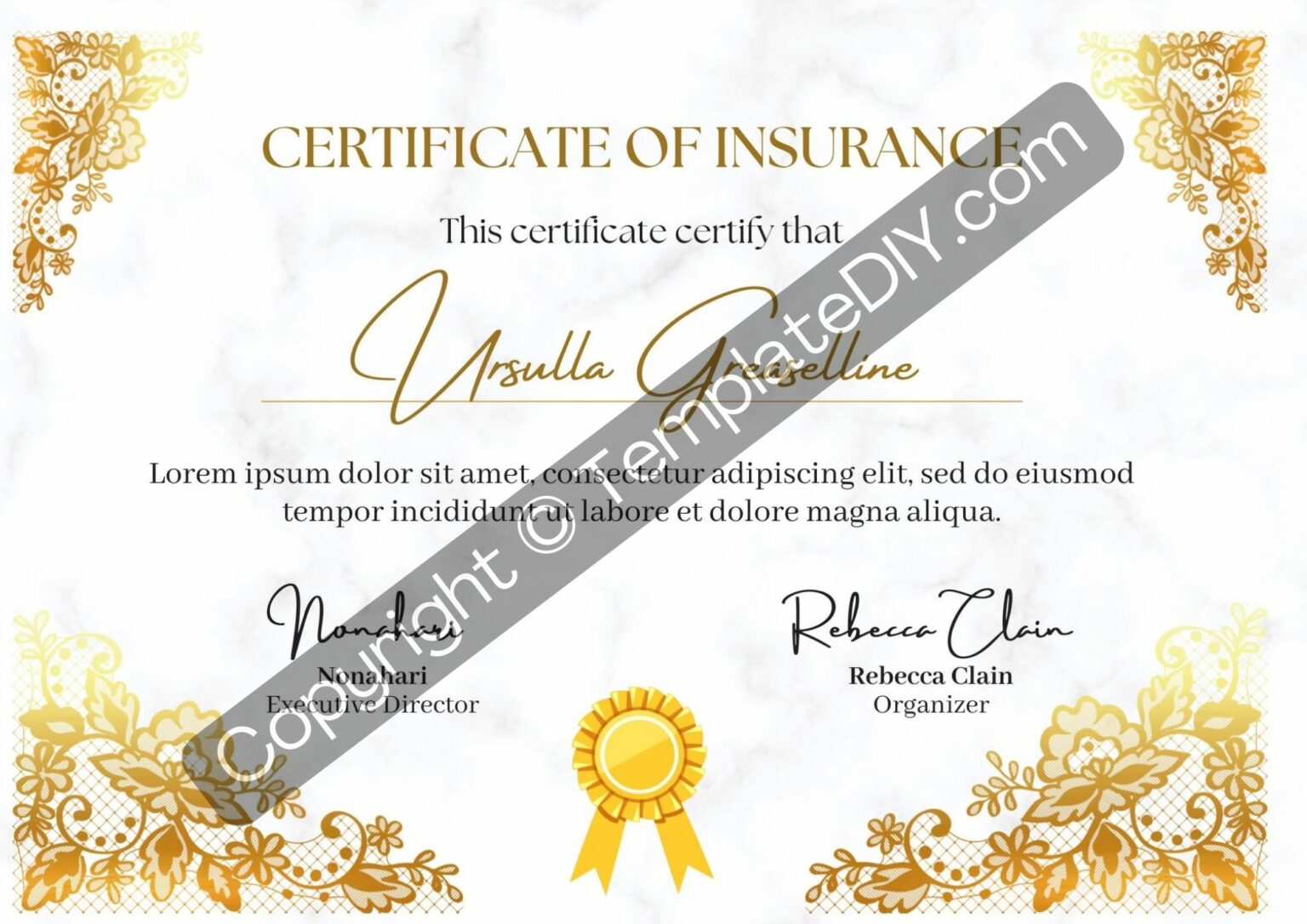 Certificate of Insurance Template Printable PDF, Word