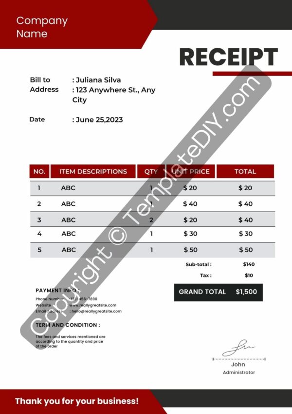 Modern Receipt Template Blank Printable PDF, Excel, Word