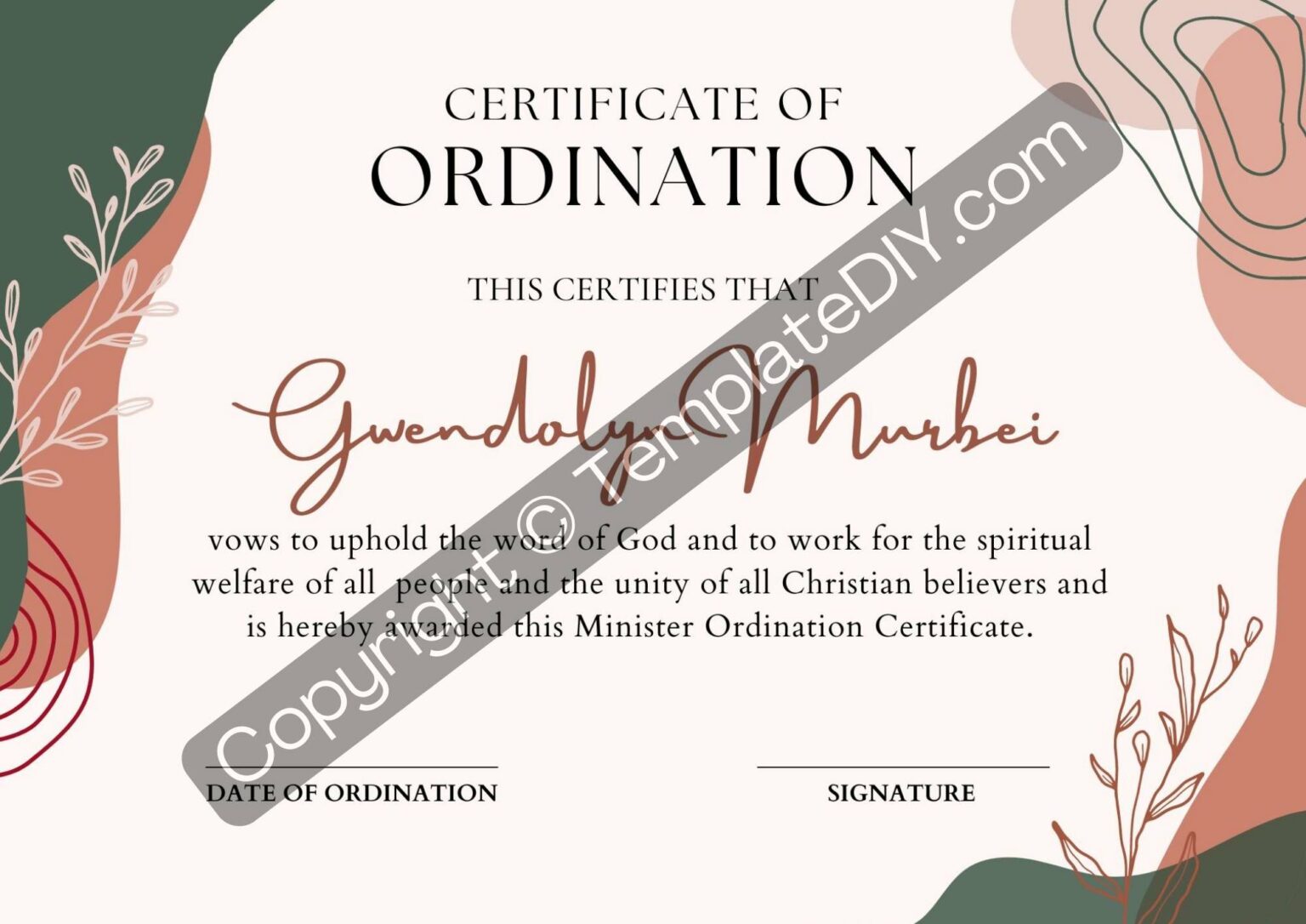 Certificate of Ordination Template Blank Printable Pdf Word