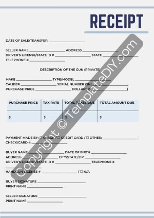 Private Gun Sale Receipt Template Printable PDF, Word