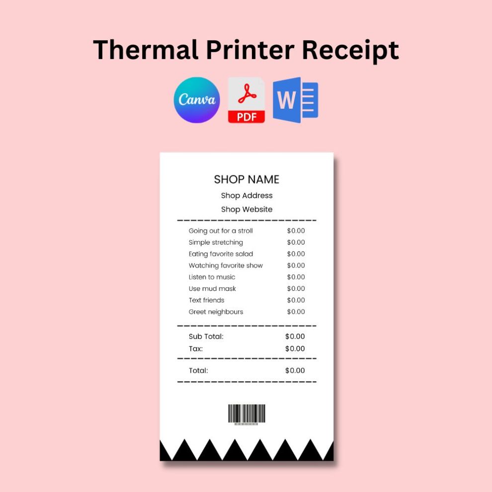 Thermal Printer Receipt Template Blank Printable [Pdf, Word]