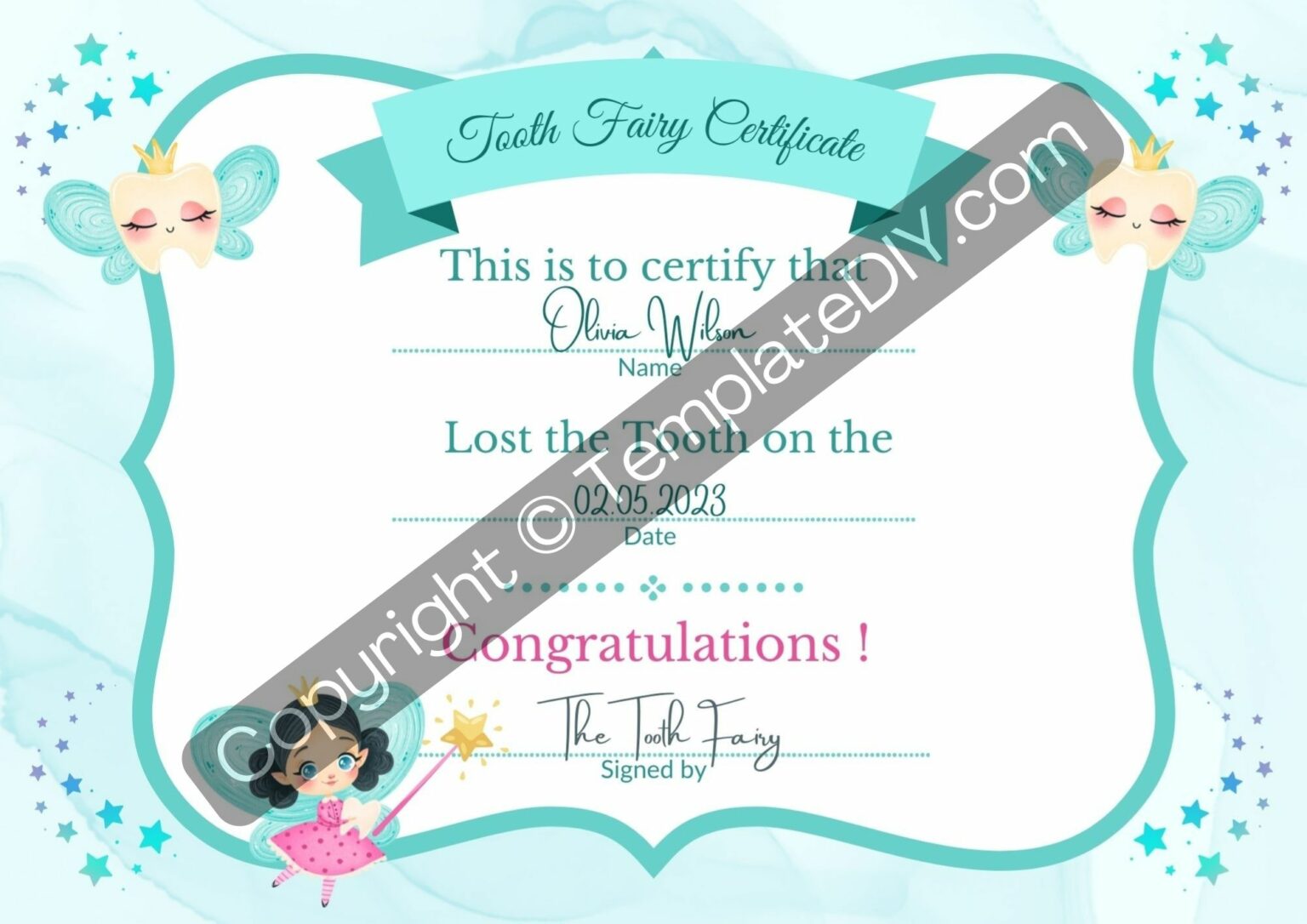 Tooth Fairy Certificate Template Blank Printable PDF, Word