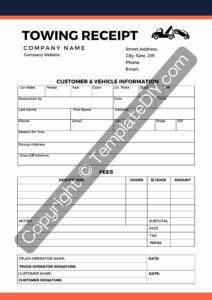 Tow Receipt Template Blank Printable in Pdf, Excel, Word
