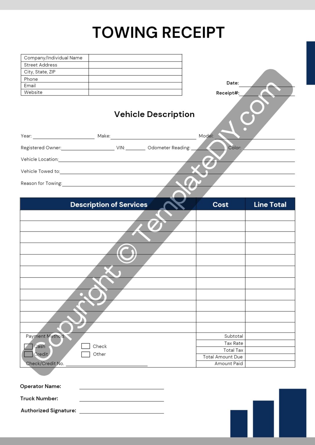 Towing Receipt Template | Download Printable PDF & Word