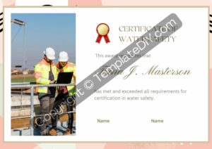 Water Safety Certificate Template Blank Printable Pdf, Word