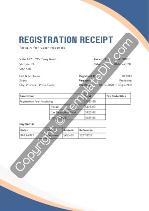 Registration Receipt Template Printable Pdf, Excel, Word