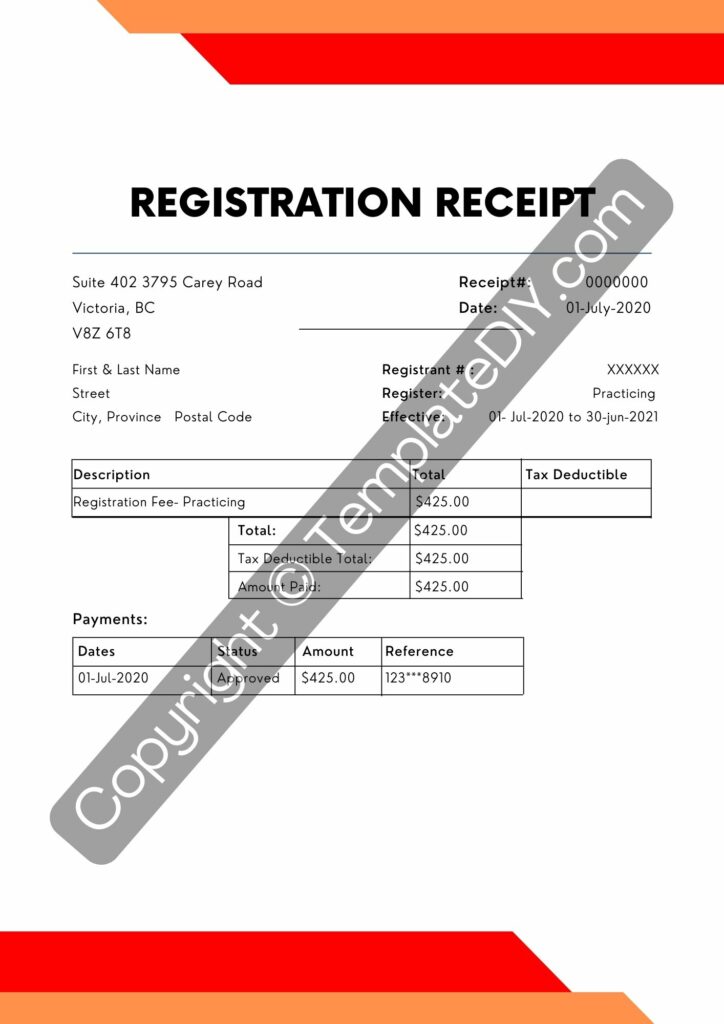 Registration Receipt Template Printable Pdf, Excel, Word