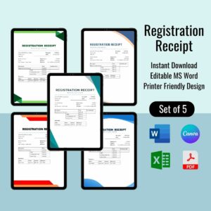 Registration Receipt Template Printable Pdf, Excel, Word