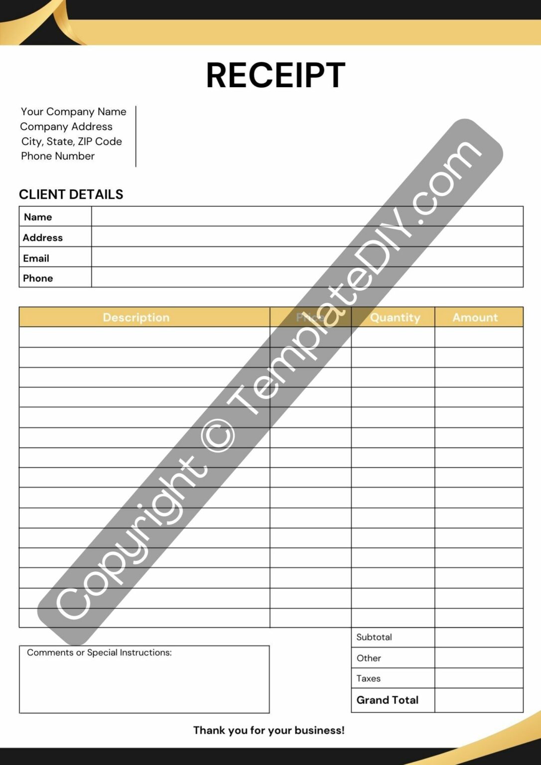 Reimbursement Receipt Template Printable PDF, Excel, Word