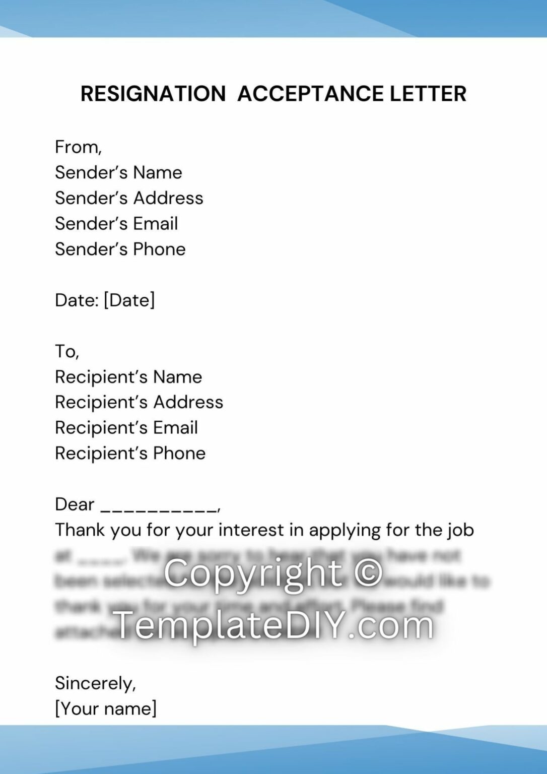 Resignation Acceptance Letter Sample Template Examples