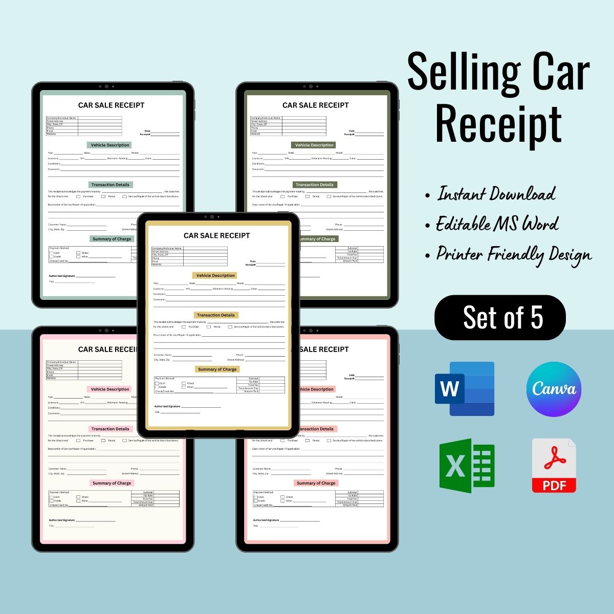 Selling Car Template Receipt Blank Printable [Pdf, Word]