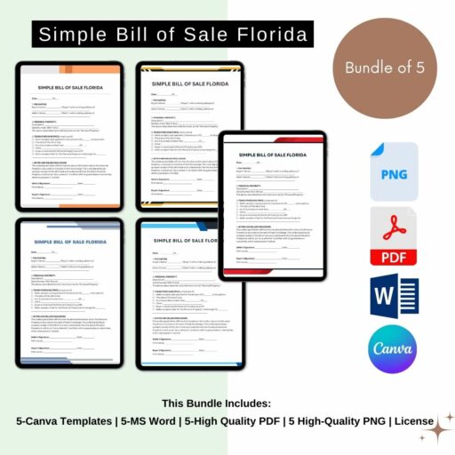 Simple Bill of Sale Florida [FL] Form Template PDF, Word