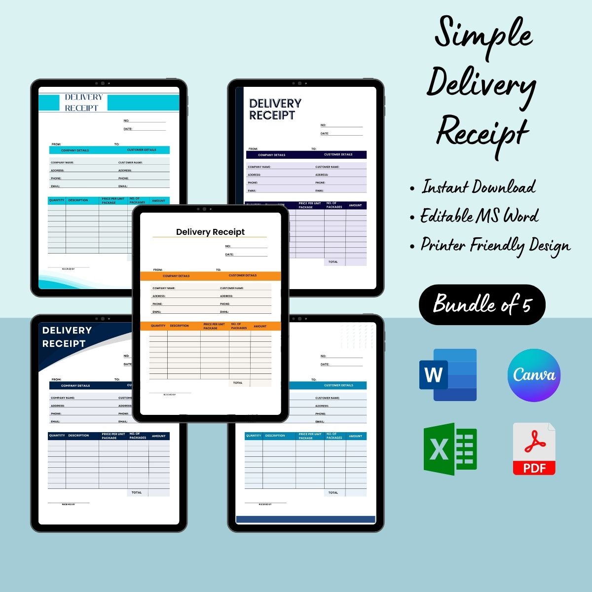 Simple Delivery Receipt Template Printable PDF, Excel, Word