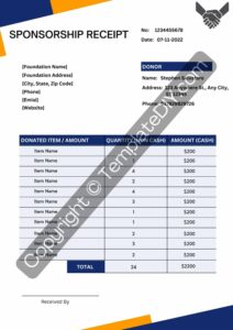 Sponsorship Receipt Template Printable PDF, Excel, Word