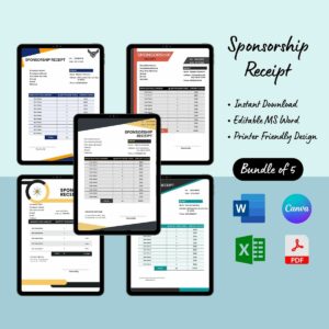 Sponsorship Receipt Template Printable PDF, Excel, Word