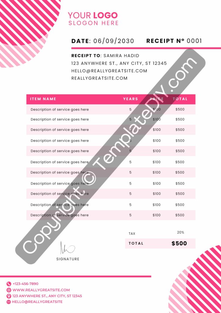 Tax Receipt Template Blank Printable PDF, Excel, Word