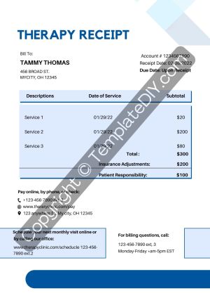 Therapy Receipt Template Printable in PDF, Excel, Word