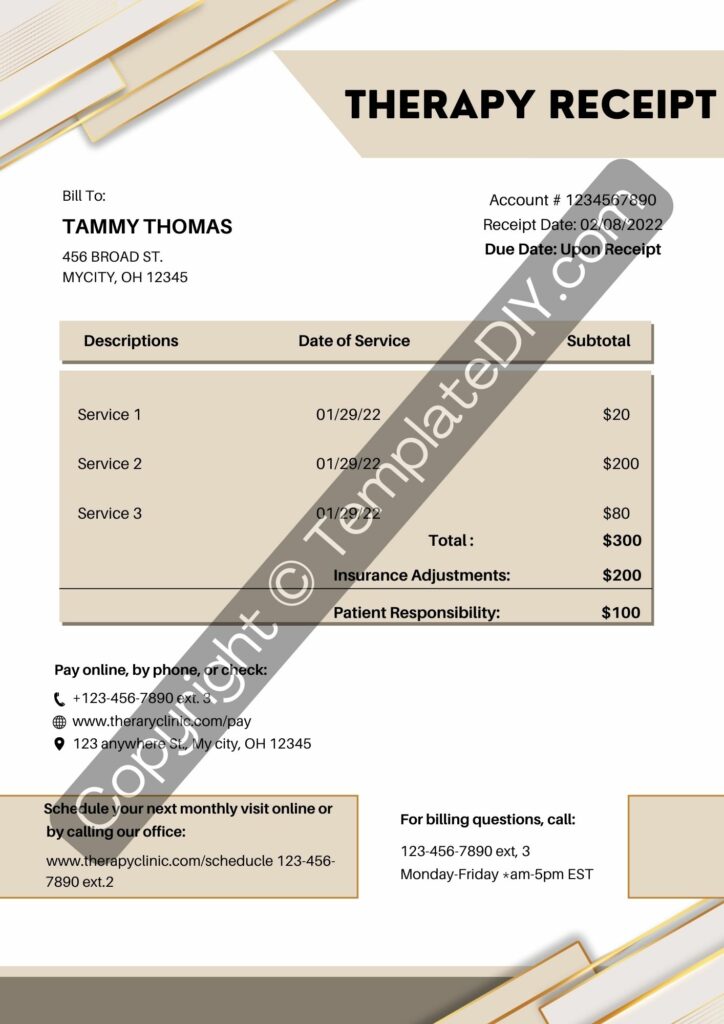 Therapy Receipt Template Printable in PDF, Excel, Word