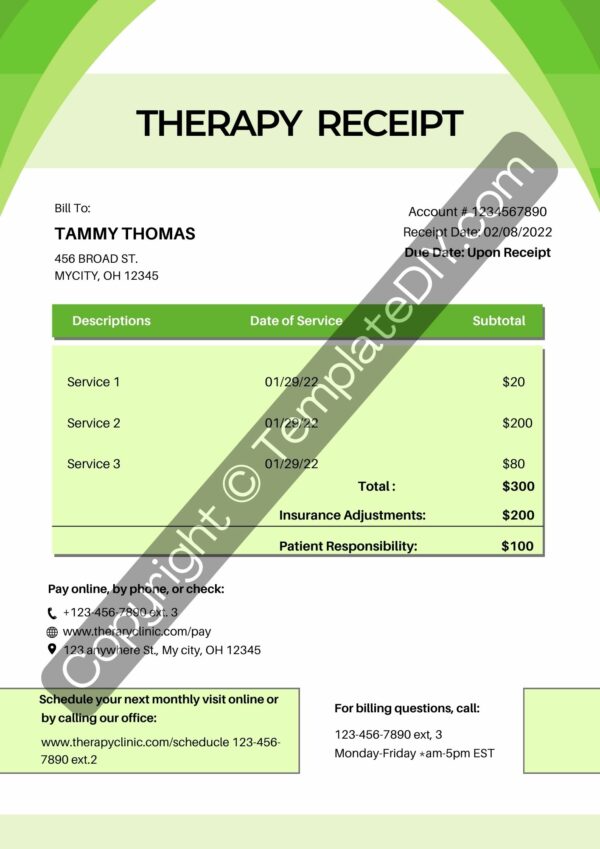 Therapy Receipt Template Printable in PDF, Excel, Word