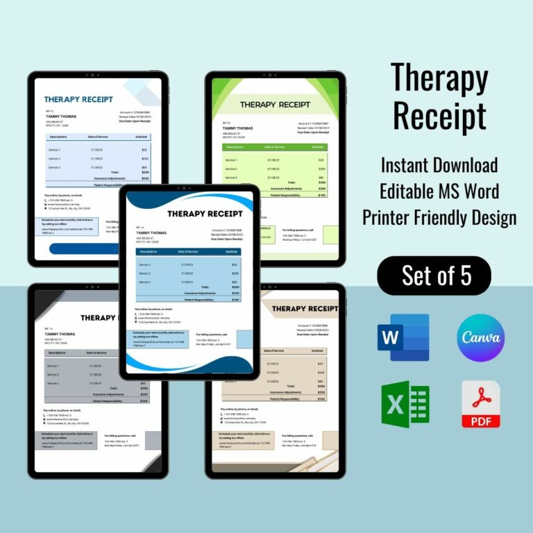 Therapy Receipt Template Printable in PDF, Excel, Word