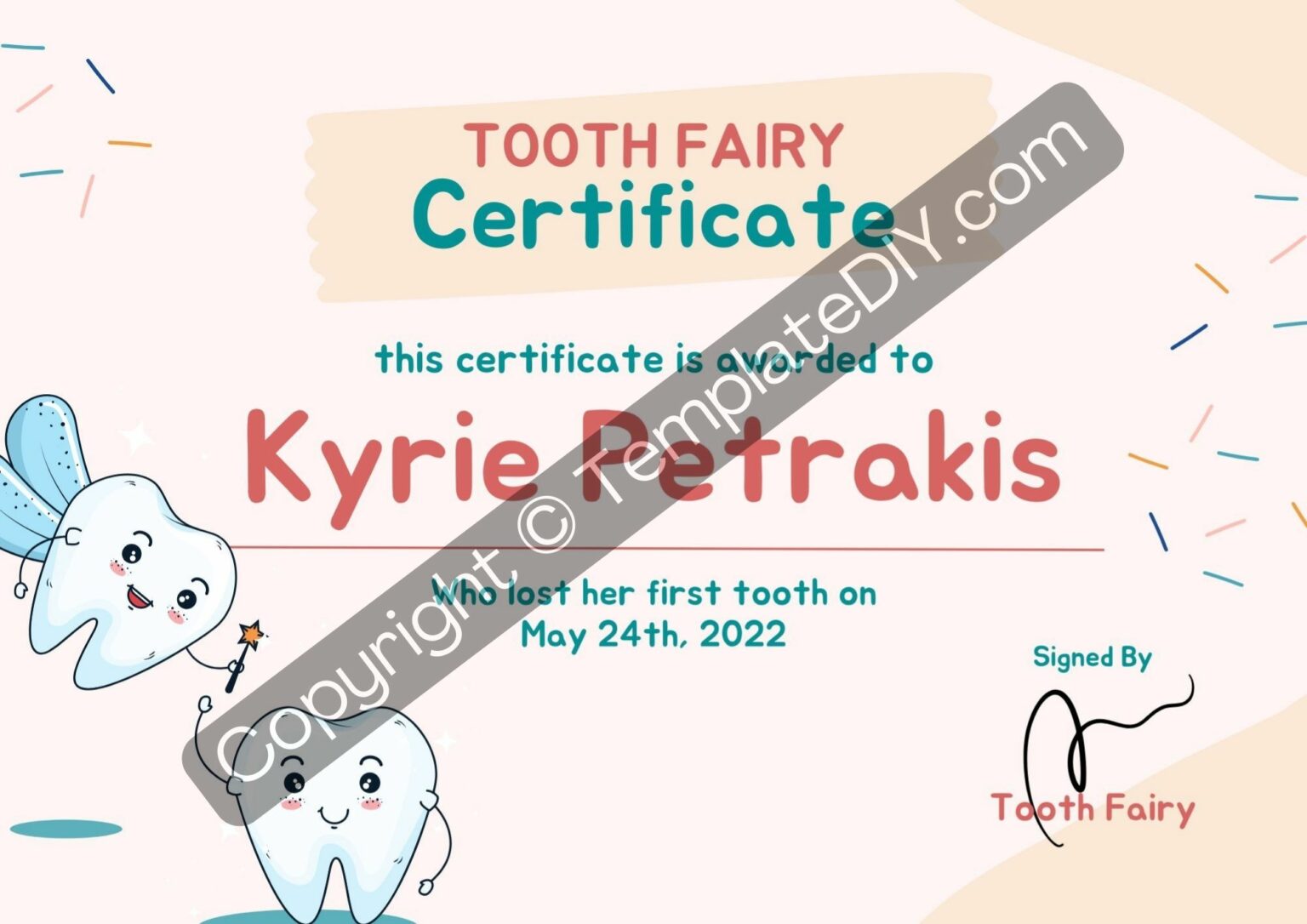 Tooth Fairy Certificate Template Blank Printable PDF, Word