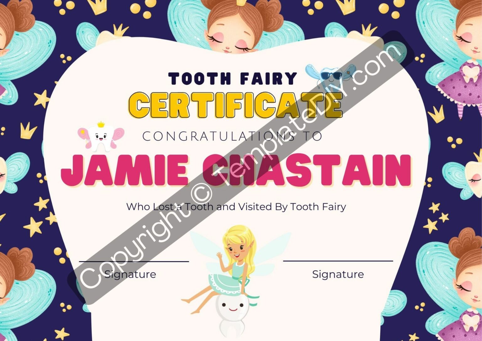Tooth Fairy Certificate Template Blank Printable PDF, Word