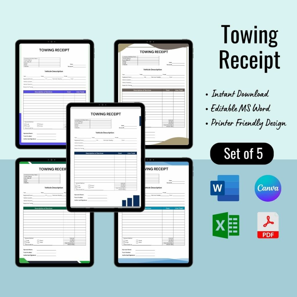 Towing Receipt Template | Download Printable PDF & Word