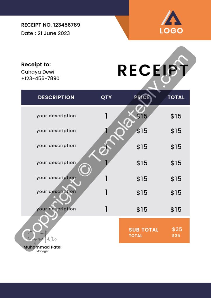 Transaction Receipt Template Printable PDF, Excel, Word