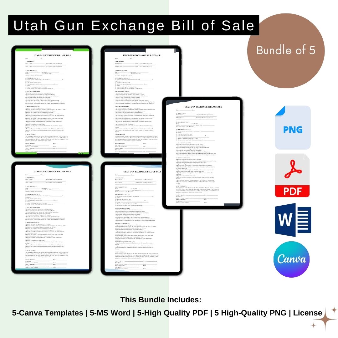 Utah Gun Exchange Bill of Sale [UT] Form Template Printable