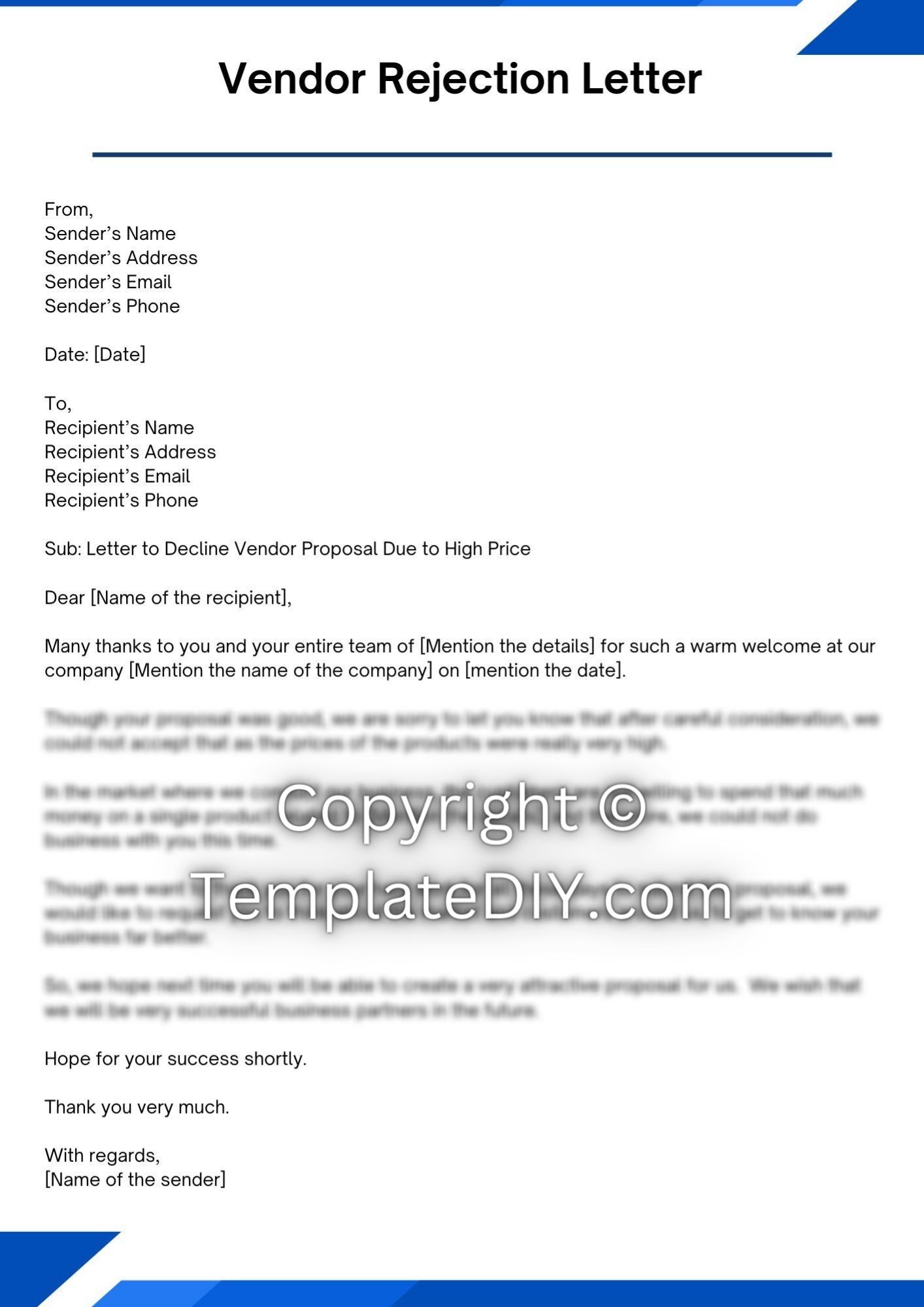 Vendor Rejection Letter Sample Template With Examples