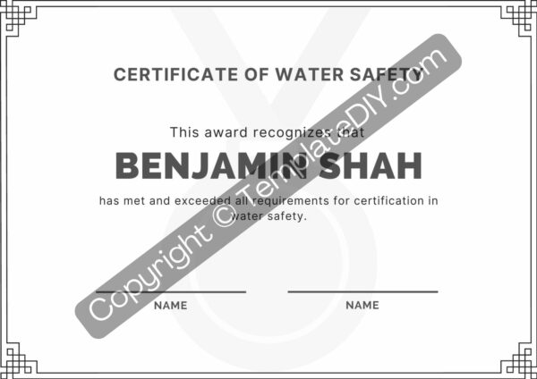 Water Safety Certificate Template Blank Printable Pdf, Word