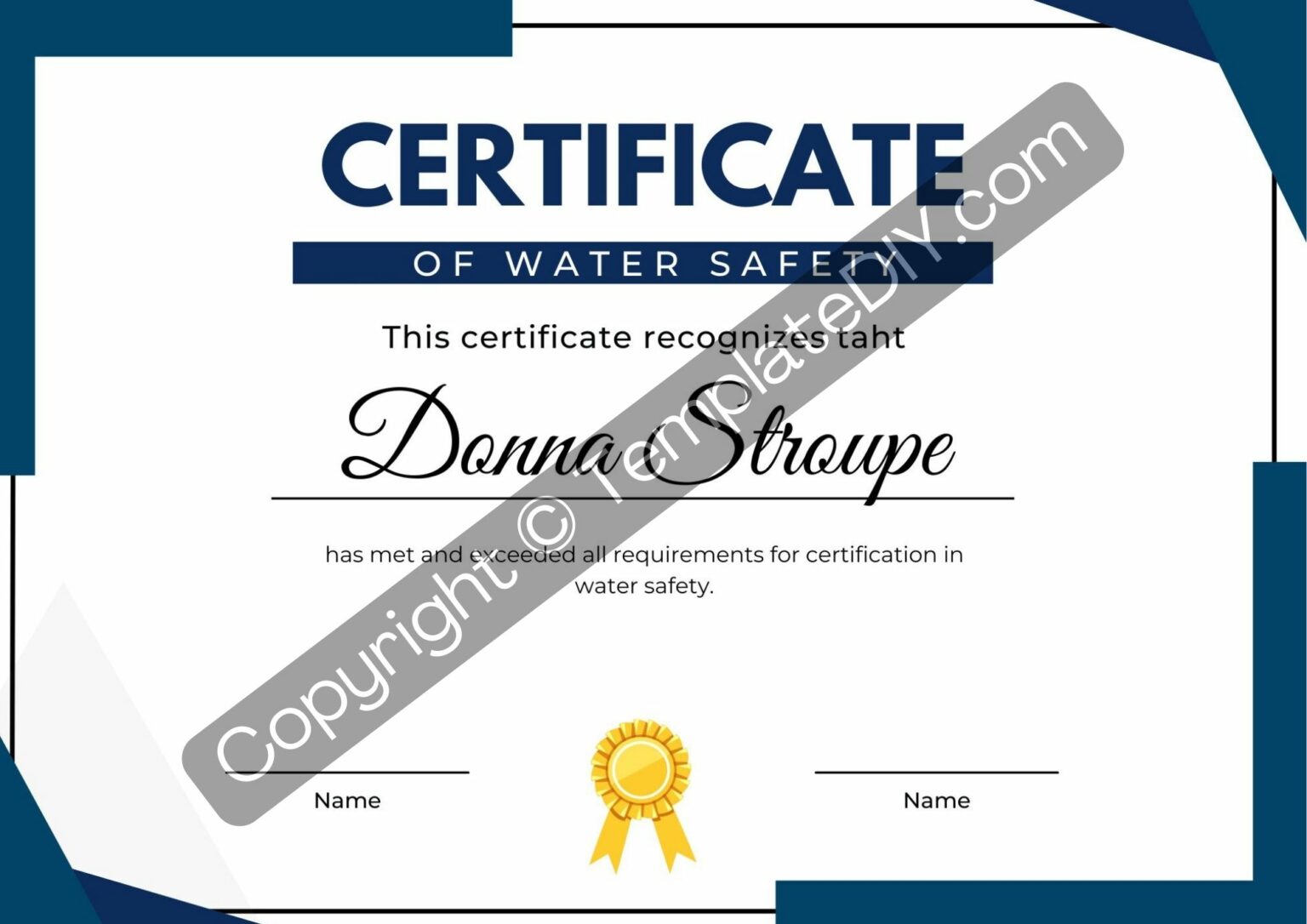 Water Safety Certificate Template Blank Printable Pdf, Word