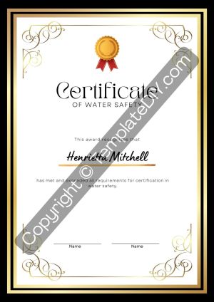 Water Safety Certificate Template Blank Printable Pdf, Word