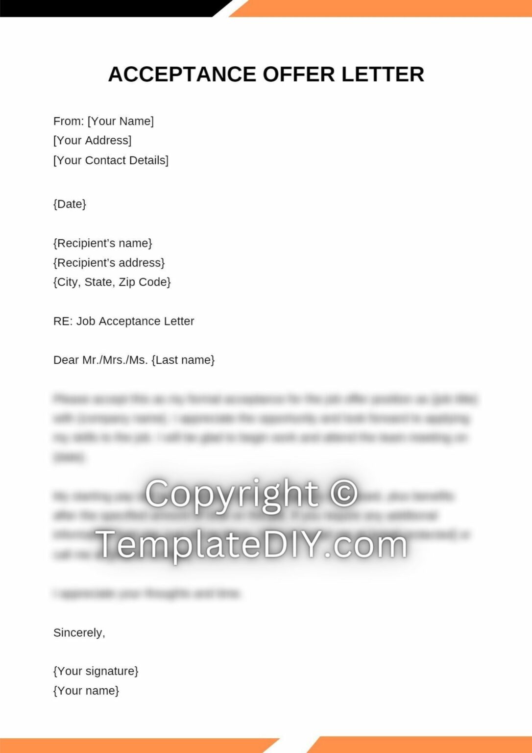 Acceptance Offer Letter Sample with Examples [Word]