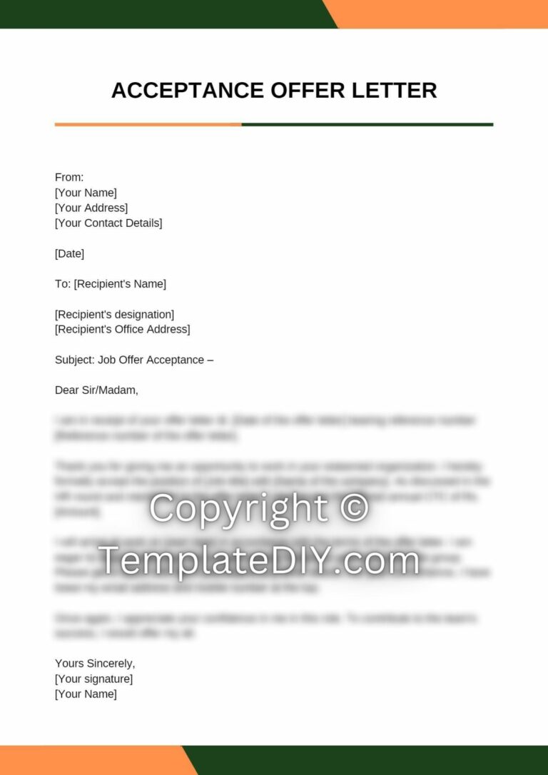 Acceptance Offer Letter Sample with Examples [Word]