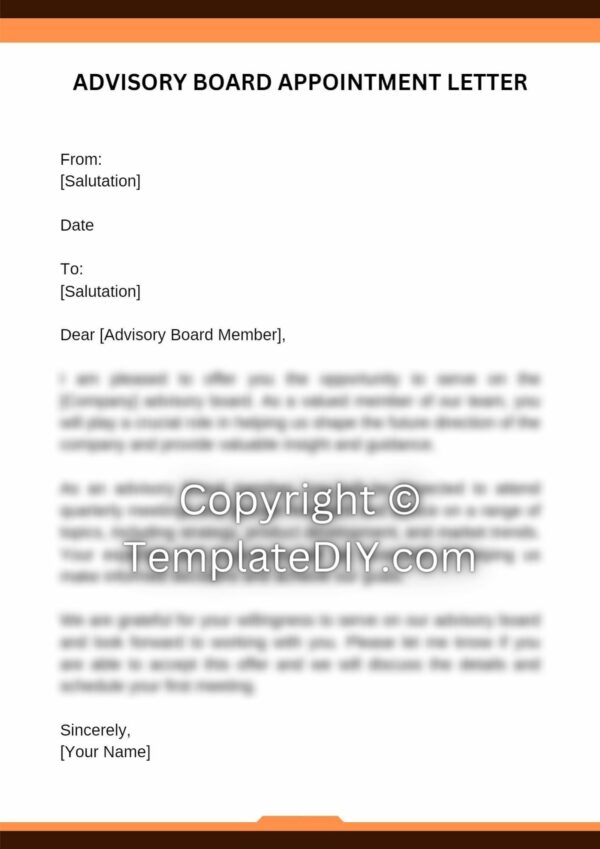 Advisory Board Appointment Letter Sample Template [Pdf Word]