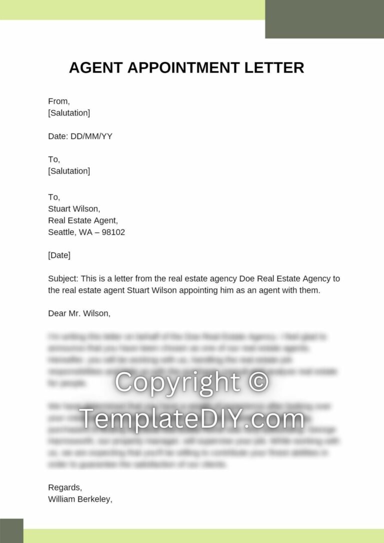 Agent Appointment Letter Sample with Examples [Word]