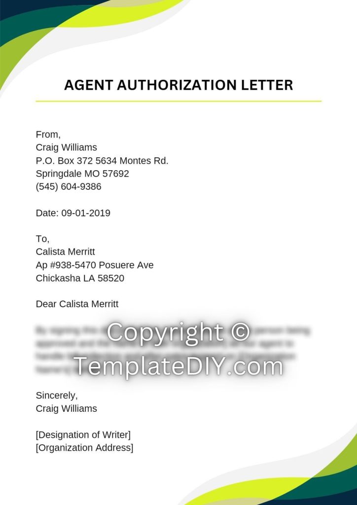 Agent Authorization Letter Sample with Examples [Word]