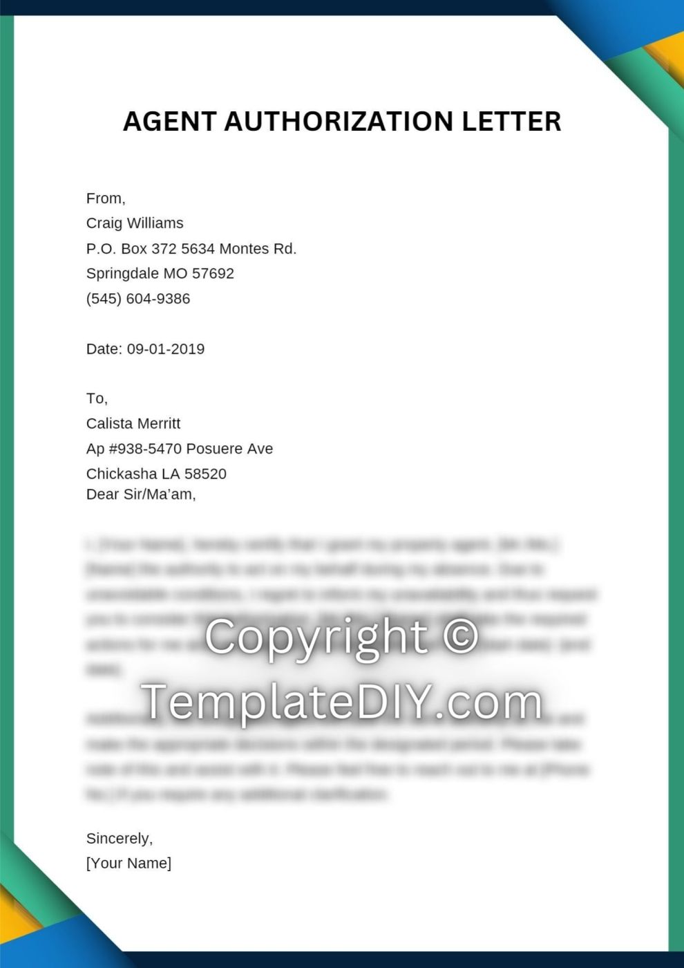 Agent Authorization Letter Sample with Examples [Word]