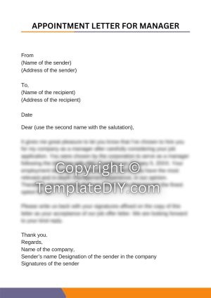 Appointment Letter for Manager Sample and Examples [Word]