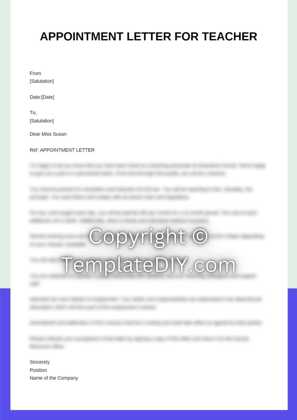 Appointment Letter for Teacher Sample with Examples [Word]
