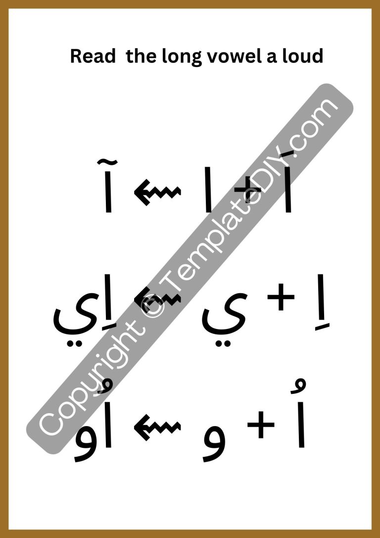 Arabic Long Vowels Worksheets Template Printable PDF, Word