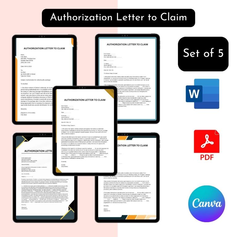 Authorization Letter to Claim Template | Sample for Money, Documents ...