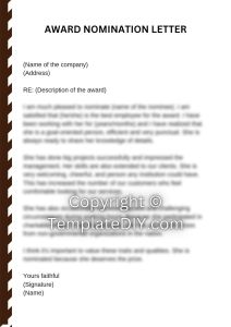 Award Nomination Letter Template – Editable Word & PDF