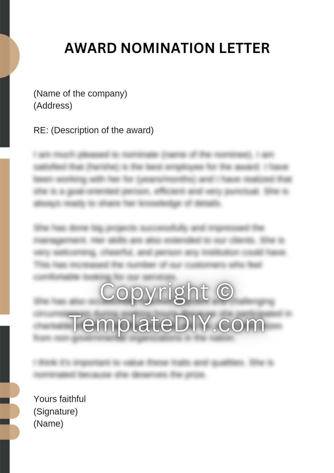 Award Nomination Letter Template – Editable Word & PDF