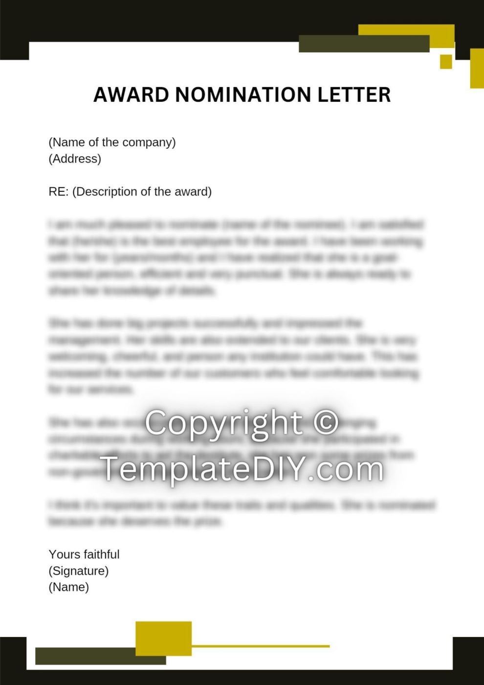 Award Nomination Letter Template – Editable Word & PDF