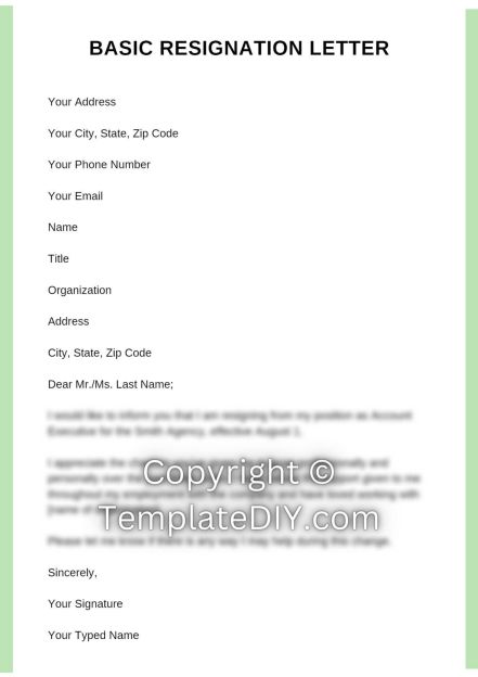 Basic Resignation Letter Sample with Examples [Word]