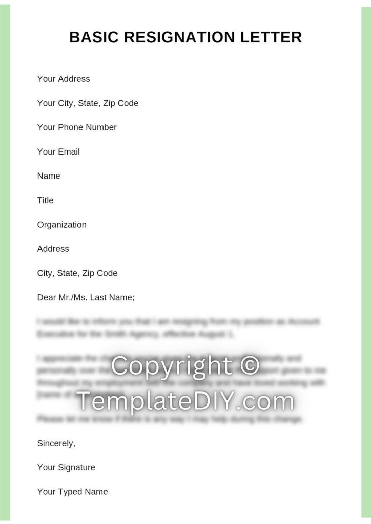 Basic Resignation Letter Sample with Examples [Word]